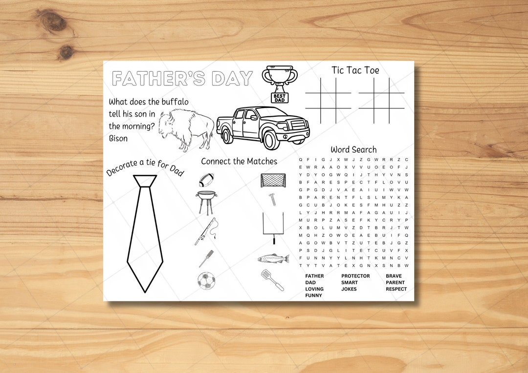 Father's Day Placemat - Printable Coloring and Activity Sheet for Kids ...