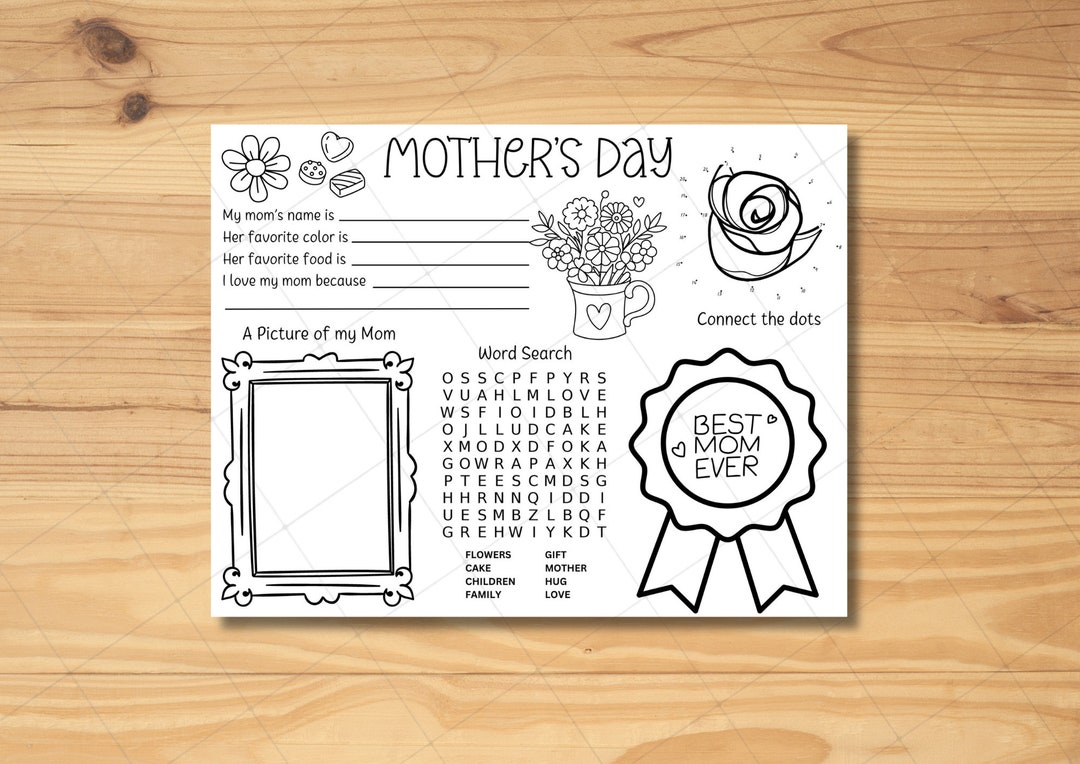 Mother's Day Placemat - Printable Coloring and Activity Sheet for Kids ...