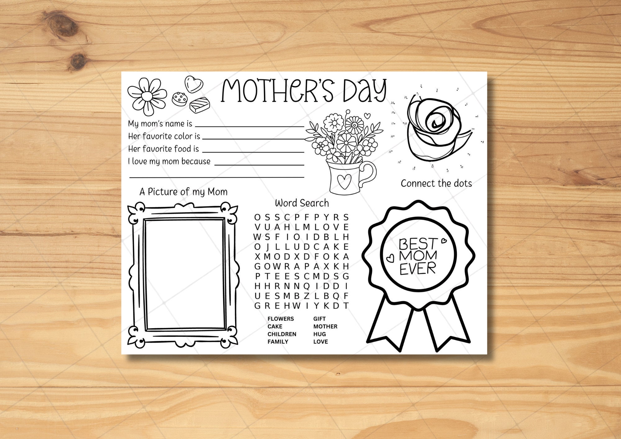 Mother's Day Placemat - Printable Coloring and Activity Sheet for Kids ...
