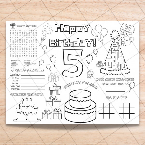 Birthday Coloring Sheet for 5th Birthday - Etsy