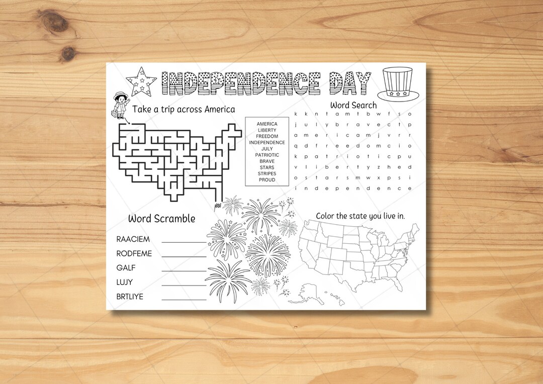 Independence Day Placemat - Printable Coloring and Activity Sheet for ...