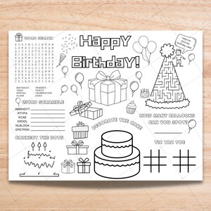 Birthday Placemat - Generic Birthday - Printable Coloring and Activity ...
