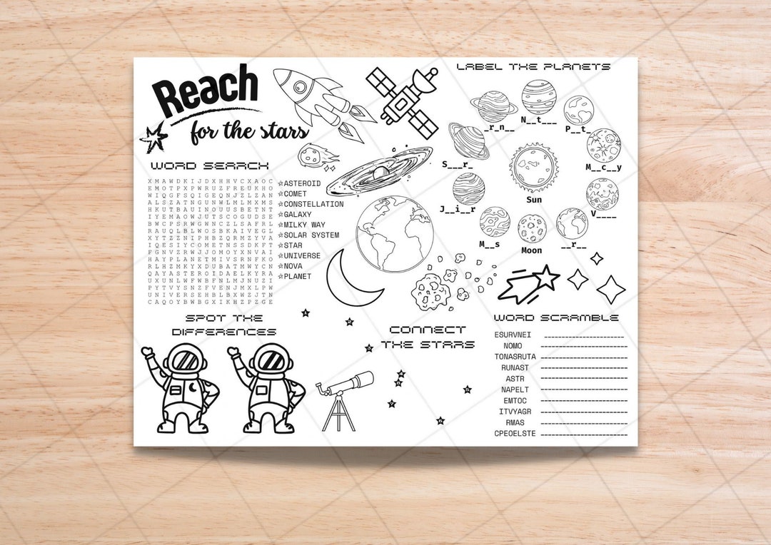 Space Placemat - Printable Coloring and Activity Sheet for Kids - Space ...