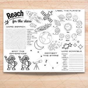 Space Placemat - Printable Coloring and Activity Sheet for Kids - Space ...