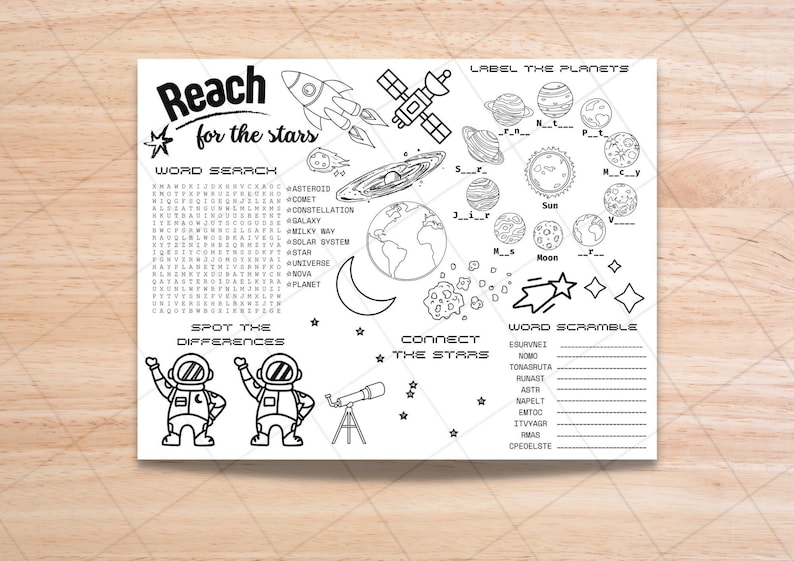 Space Placemat - Printable Coloring and Activity Sheet for Kids - Space ...