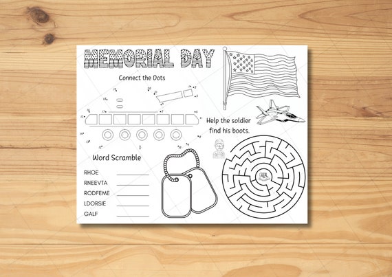 Memorial Day Printables Activity Sheets