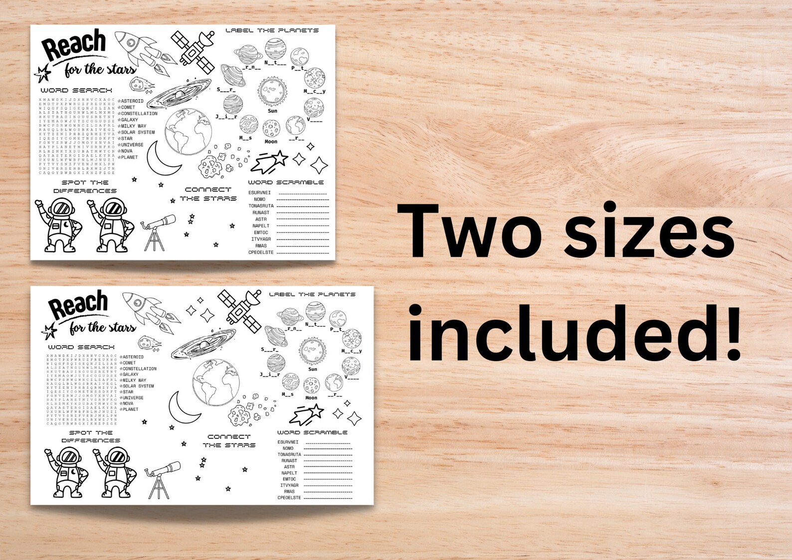 Space Placemat - Printable Coloring and Activity Sheet for Kids - Space ...