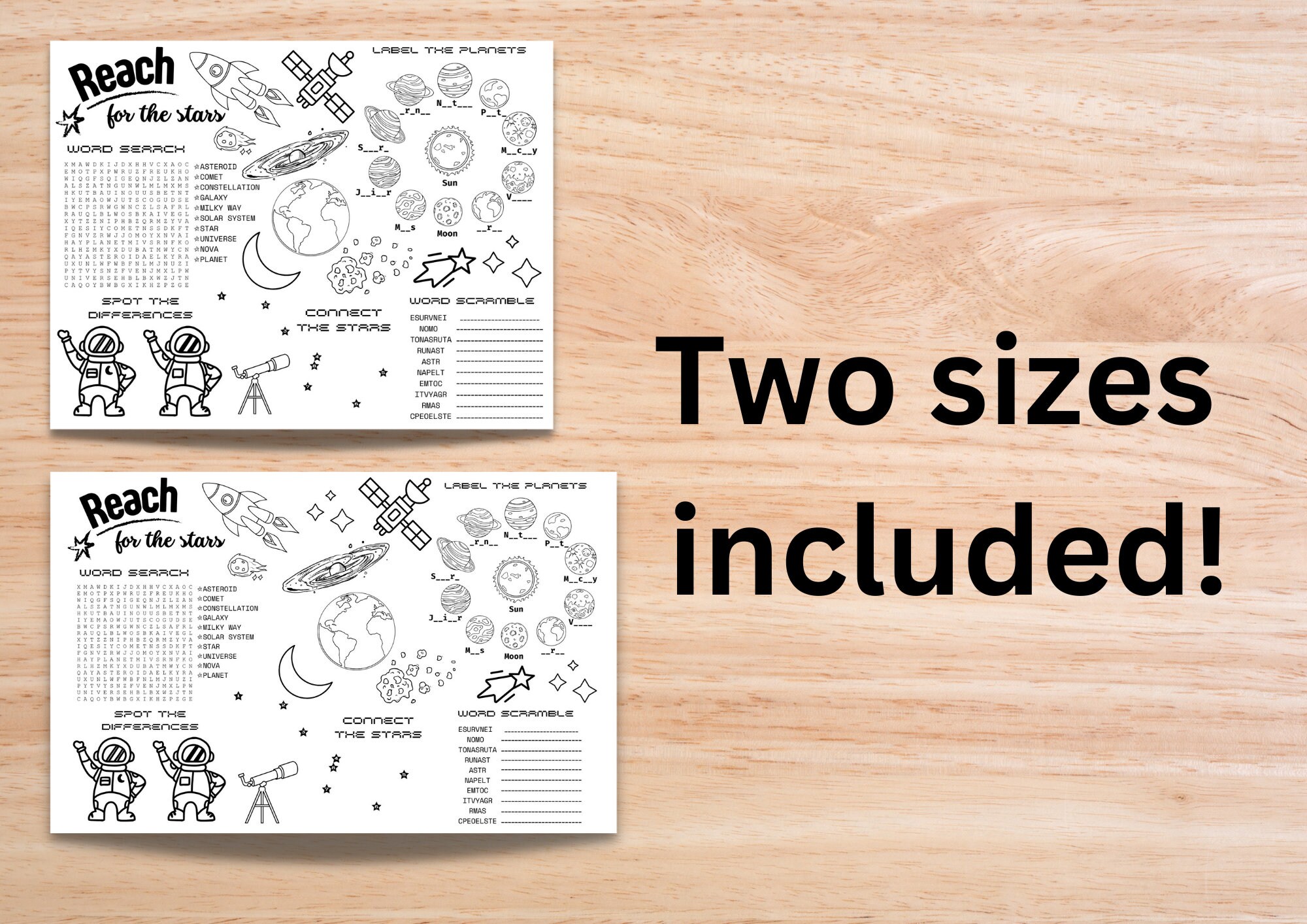 Space Placemat - Printable Coloring and Activity Sheet for Kids - Space ...