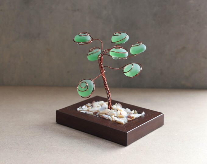 Bonsai Glass/metal Tree Sculpture Green Glass & Copper Wire - Etsy