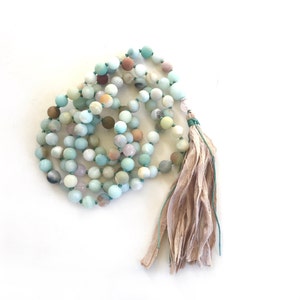 Mala for Calming - Amazonite Mala Beads - 108 Bead Mala Necklace - Rose ...