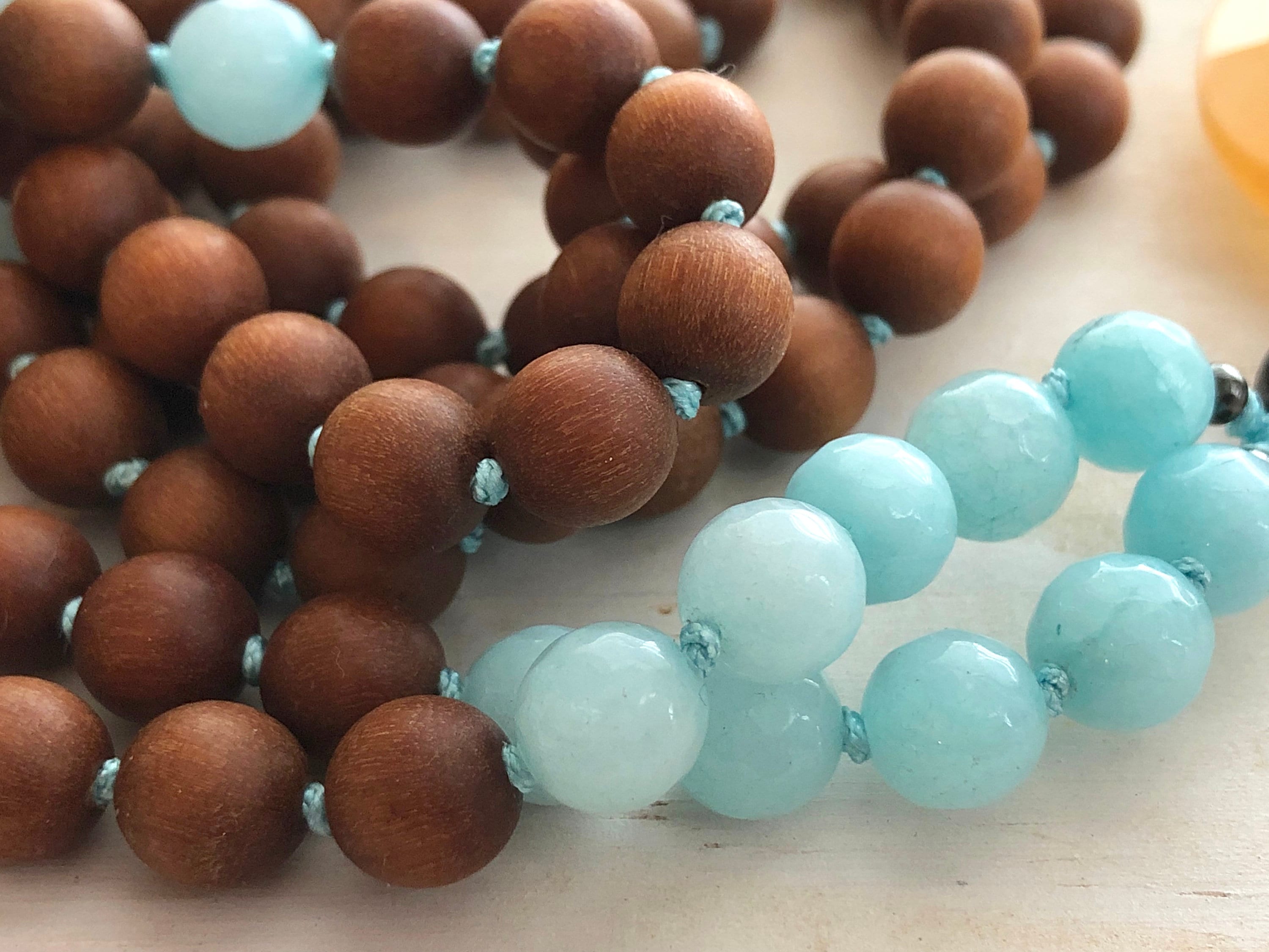 Positive Energy Mala - Orange Calcite Mala Necklace - Sandalwood Mala ...