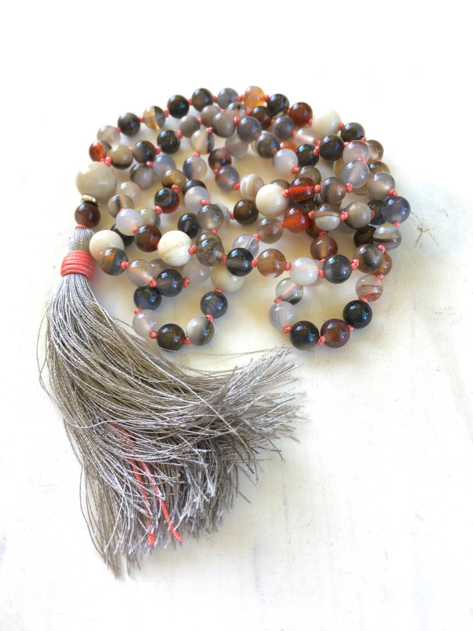 Mala for Strength Botswana Agate Mala Necklace Riverstone | Etsy