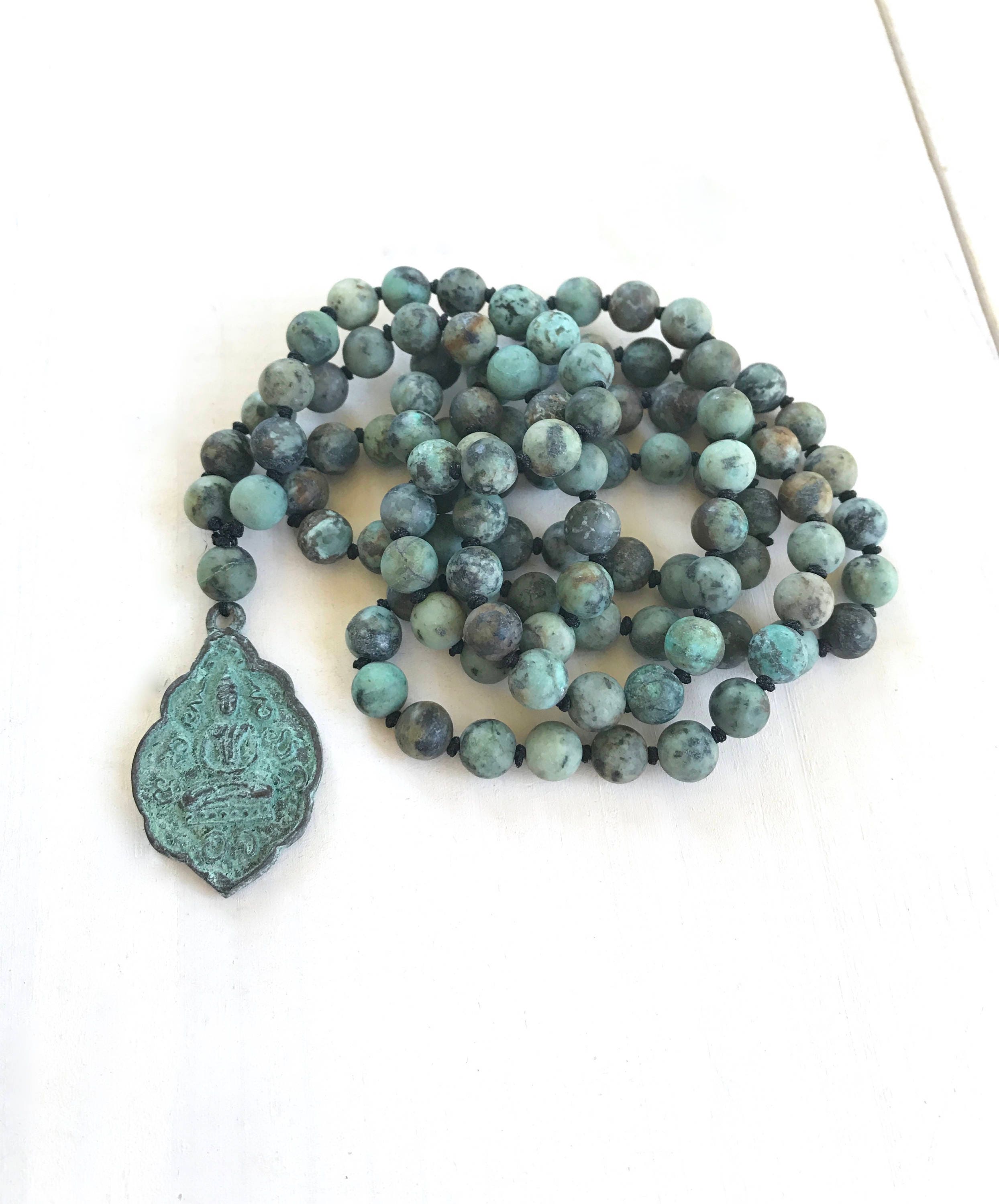 Positive Change Mala - African Turquoise Mala Beads - Buddha Pendant ...