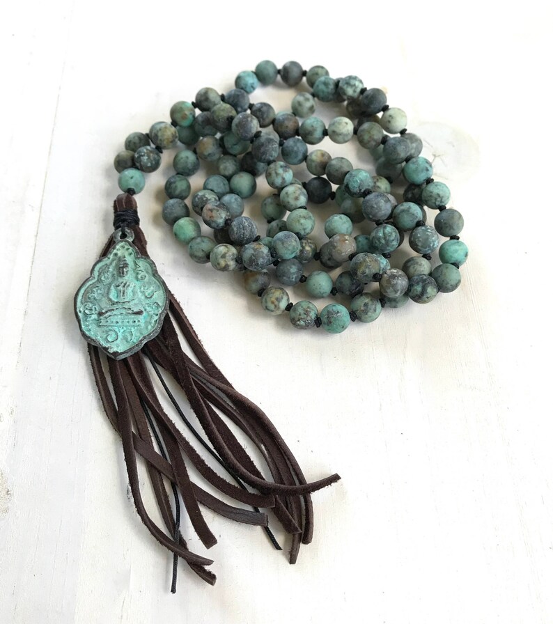 Mala for Growth African Turquoise Mala Beads Leather | Etsy