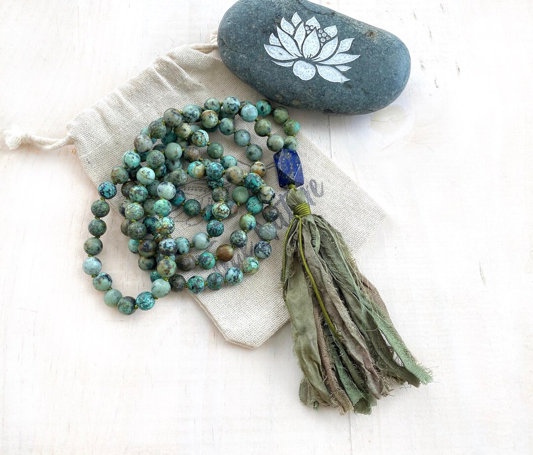 New Possibilities Mala African Turquoise Mala Necklace Lapis Lazuli ...