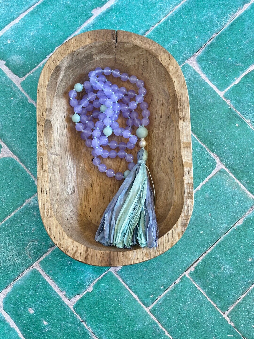No Limits Mala, Purple Jade & Amazonite, Sari Silk Tassel, 108 Beads - Etsy