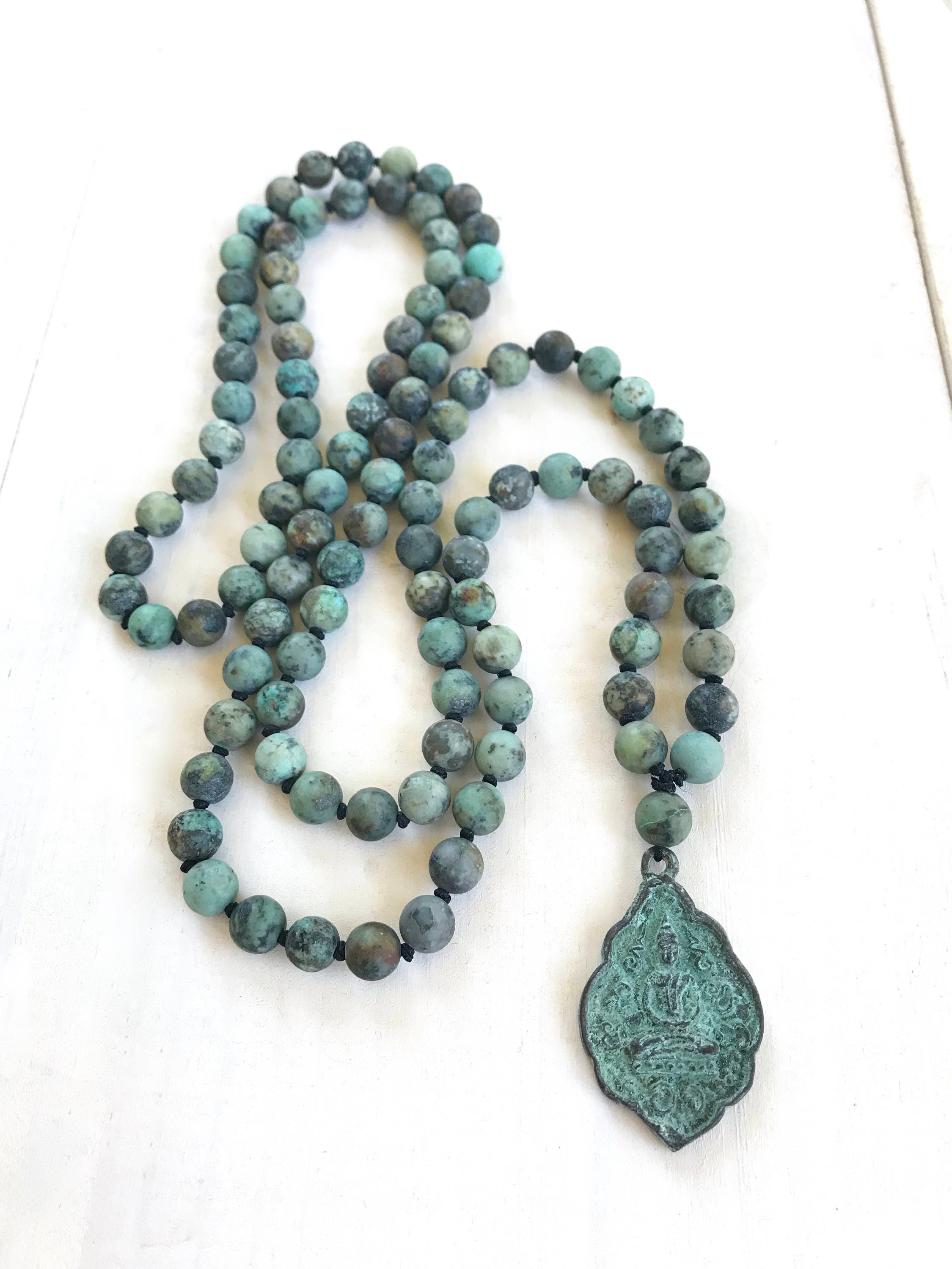 Positive Change Mala - African Turquoise Mala Beads - Buddha Pendant ...
