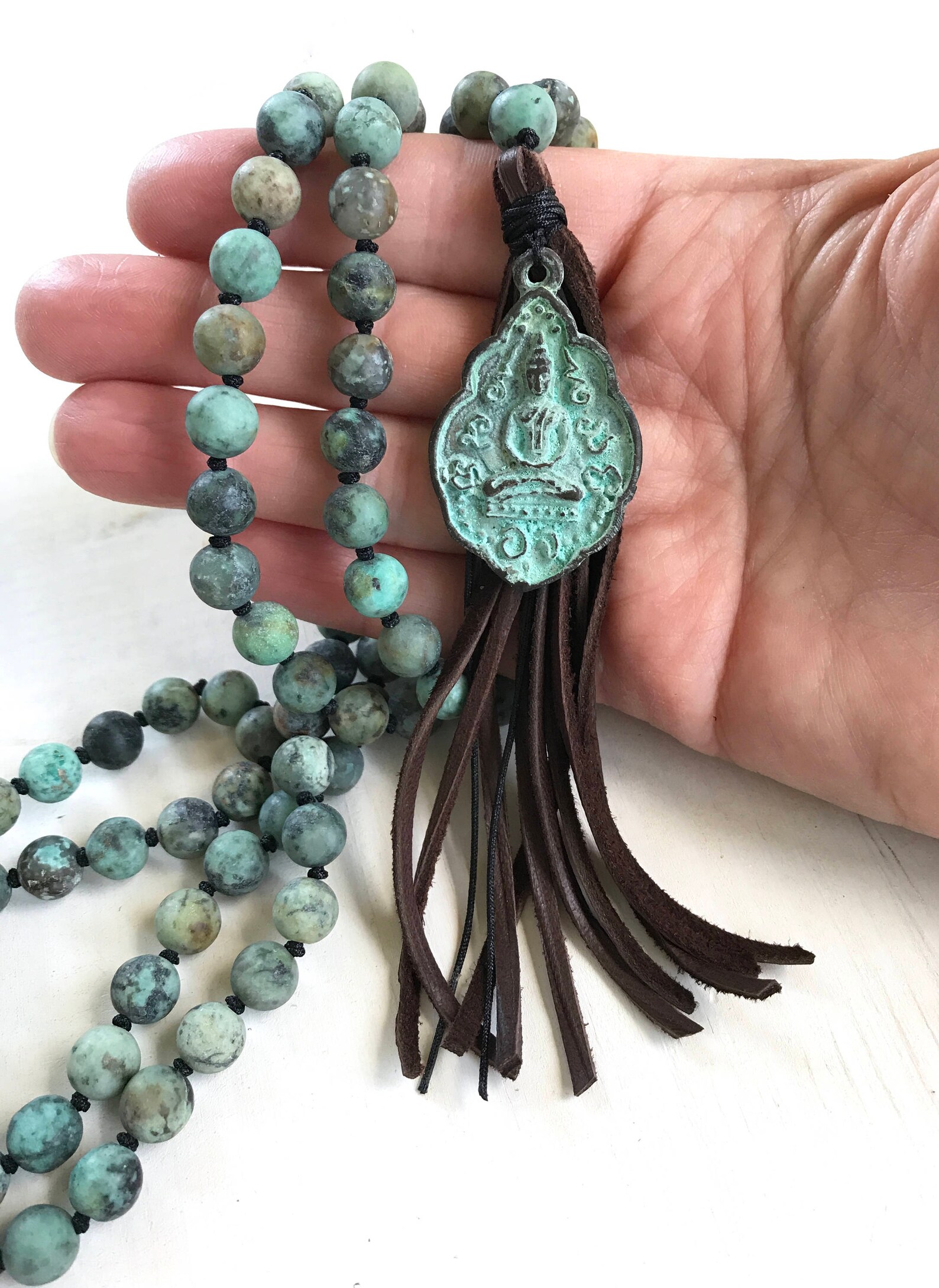 Mala for Growth - African Turquoise Mala Beads - Hand-knotted 108 Beads ...