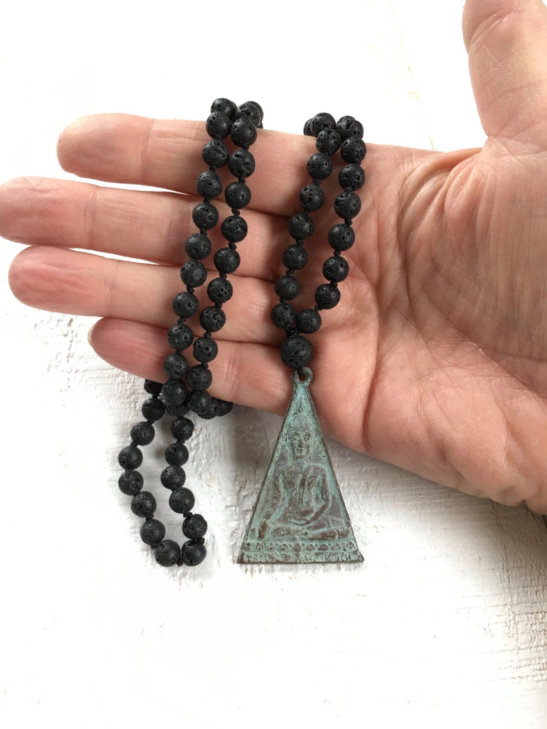 Calm The Emotions Mala - Black Lava Mala - Buddha Pendant Mala Necklace ...