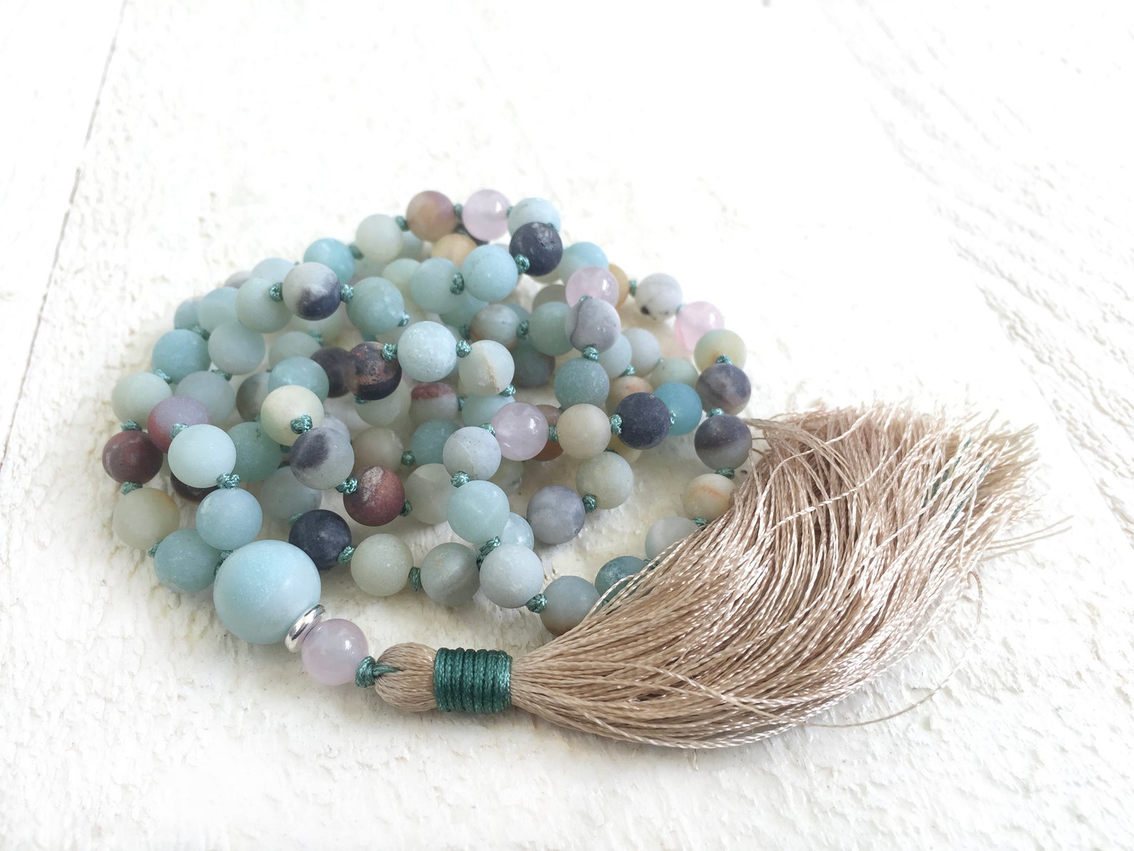 Mala for Calming Amazonite Mala Beads 108 Bead Mala Rose | Etsy
