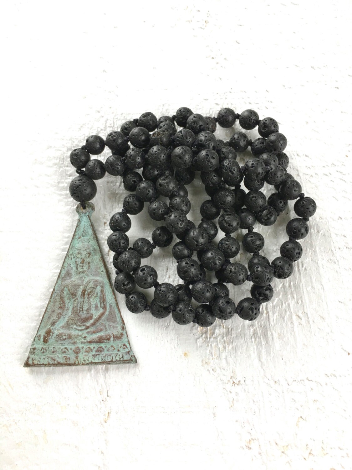 Calm The Emotions Mala - Black Lava Mala - Buddha Pendant Mala Necklace ...