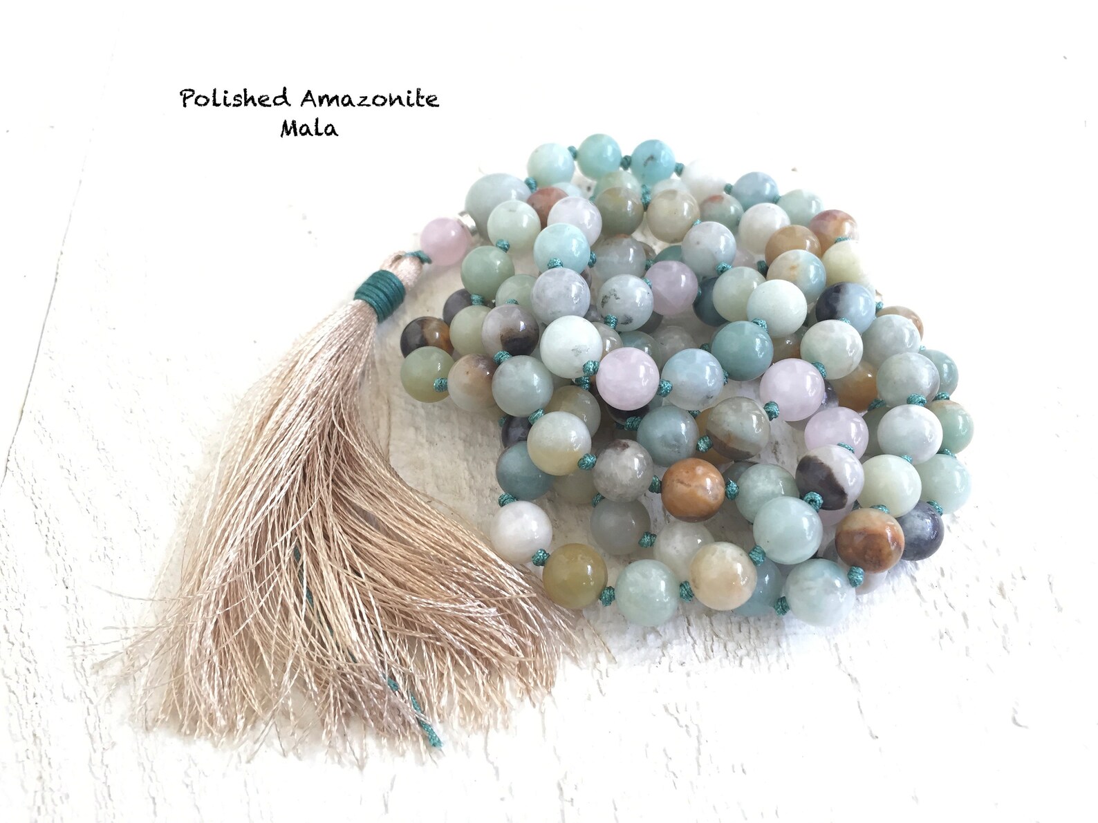 Mala for Calming - Amazonite Mala Beads - 108 Bead Mala Necklace - Rose ...