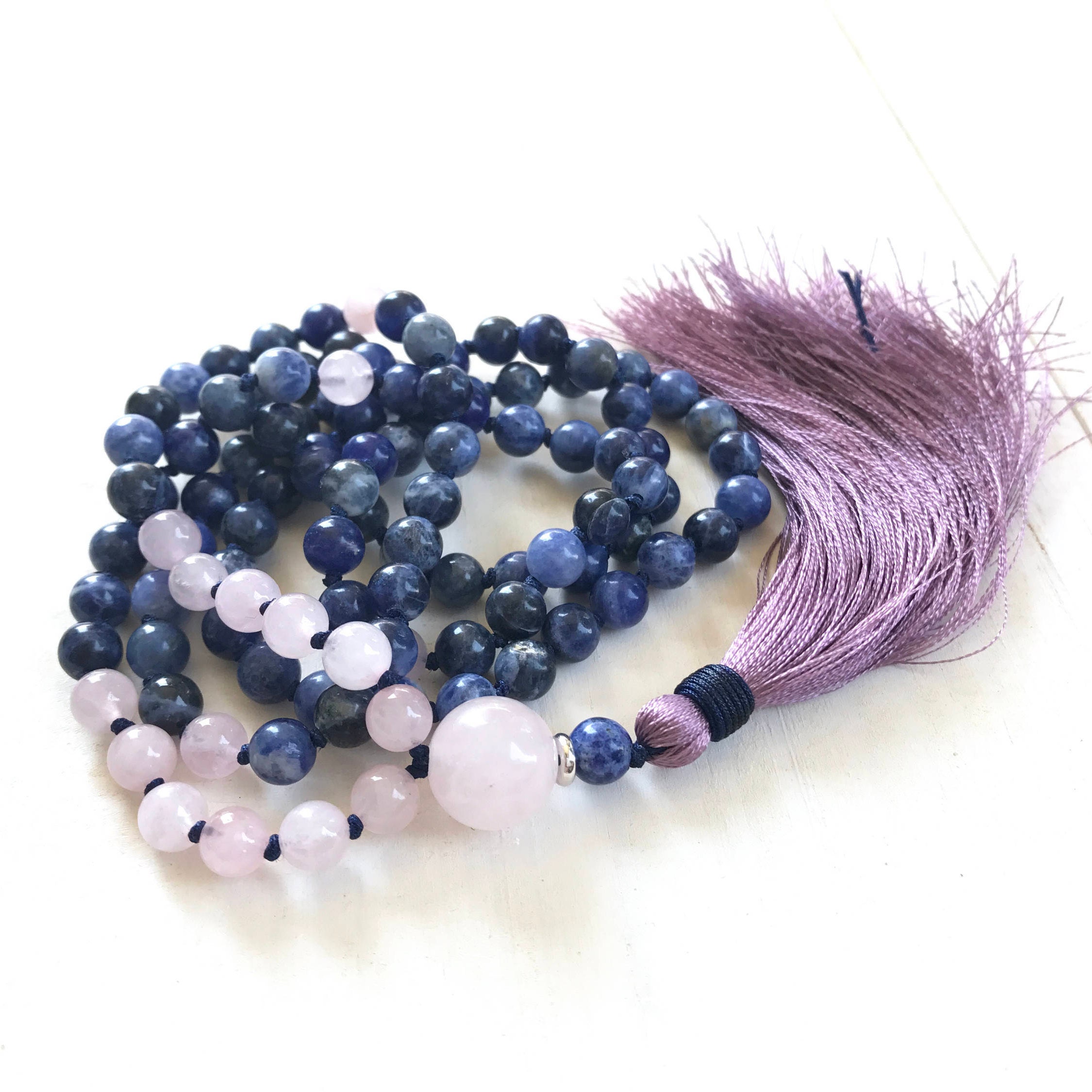 Self Acceptance Mala Beads - Sodalite Mala Necklace - Rose Quartz - 108 ...