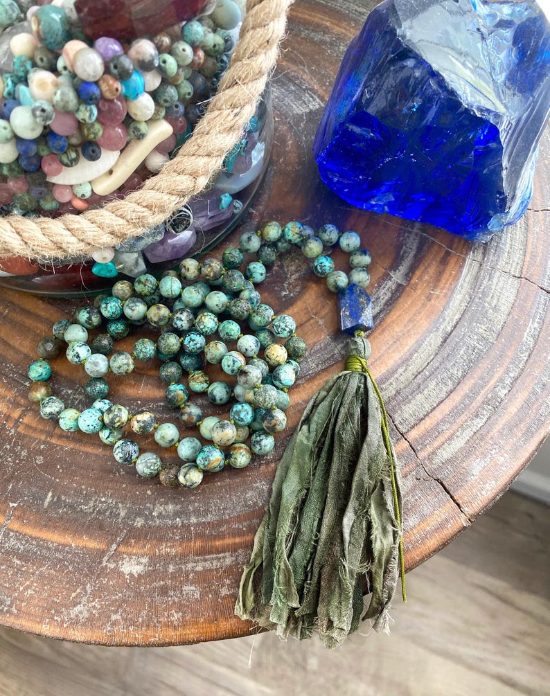 New Possibilities Mala, African Turquoise Mala Necklace - Lapis Lazuli ...
