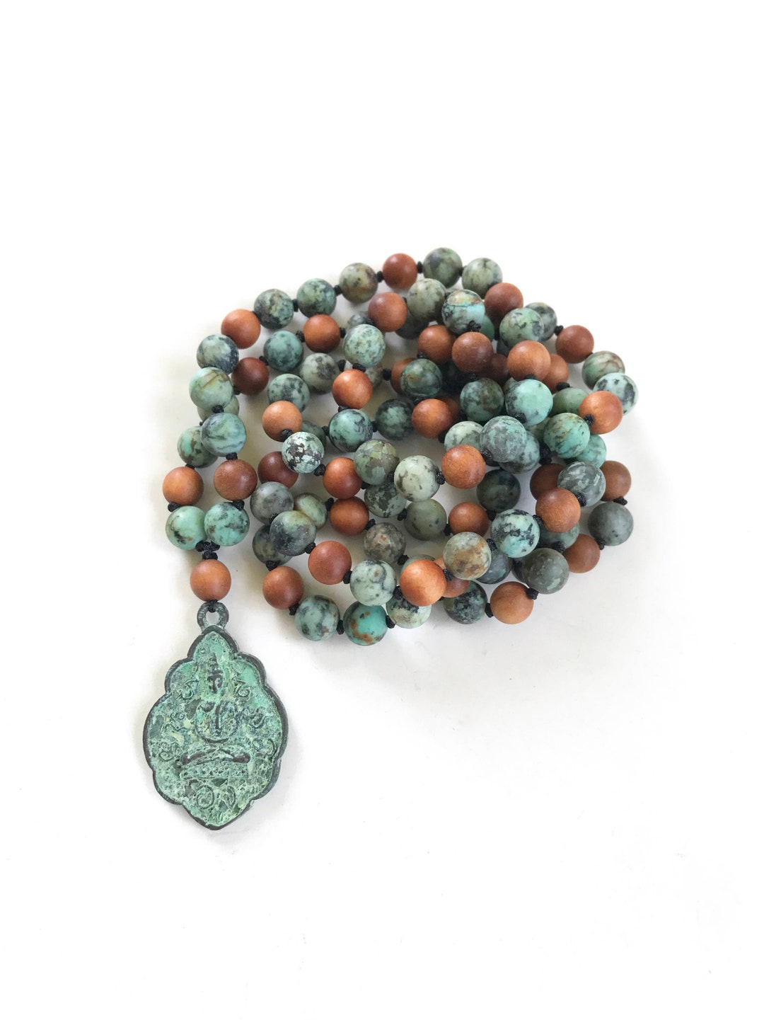 Positive Change Mala Beads - African Turquoise Mala Necklace - Buddha ...