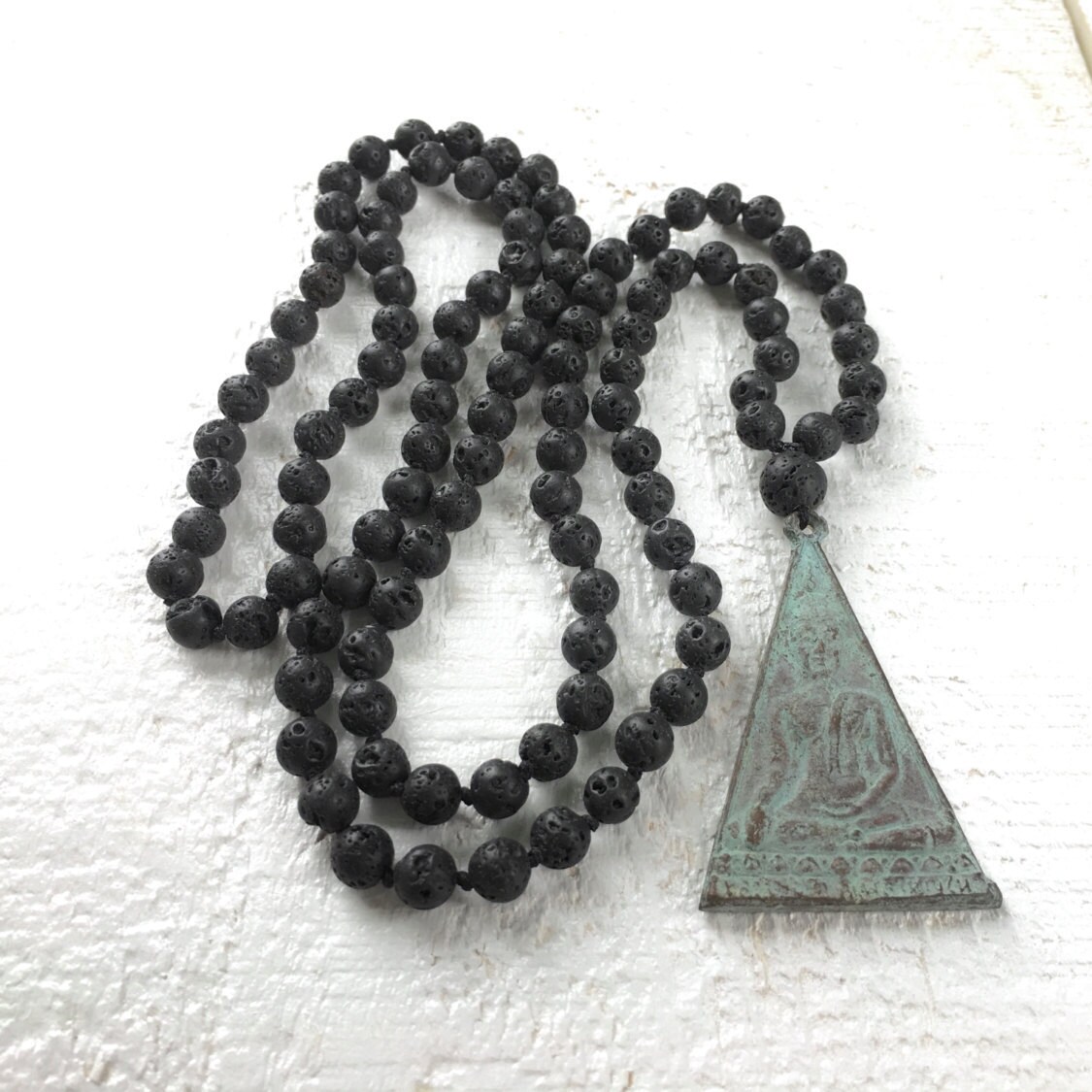 Calm The Emotions Mala - Black Lava Mala - Buddha Pendant Mala Necklace ...