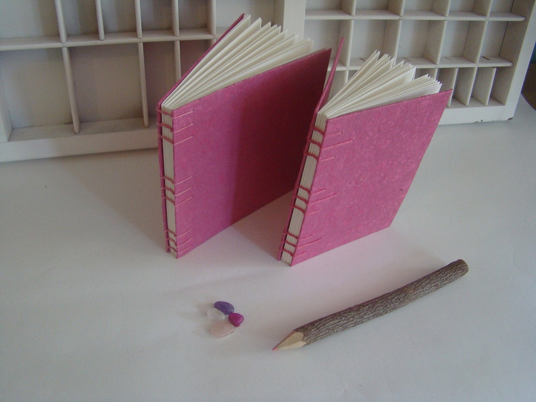 Coptic Bound Notebook A6 or Square Pink Notebook Diary Hand-bound ...