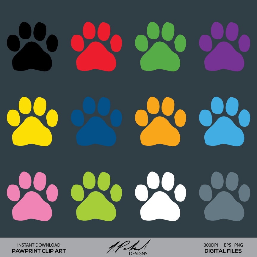 Paw Prints Digital Clip Art Paw Print Clipart Instant - Etsy