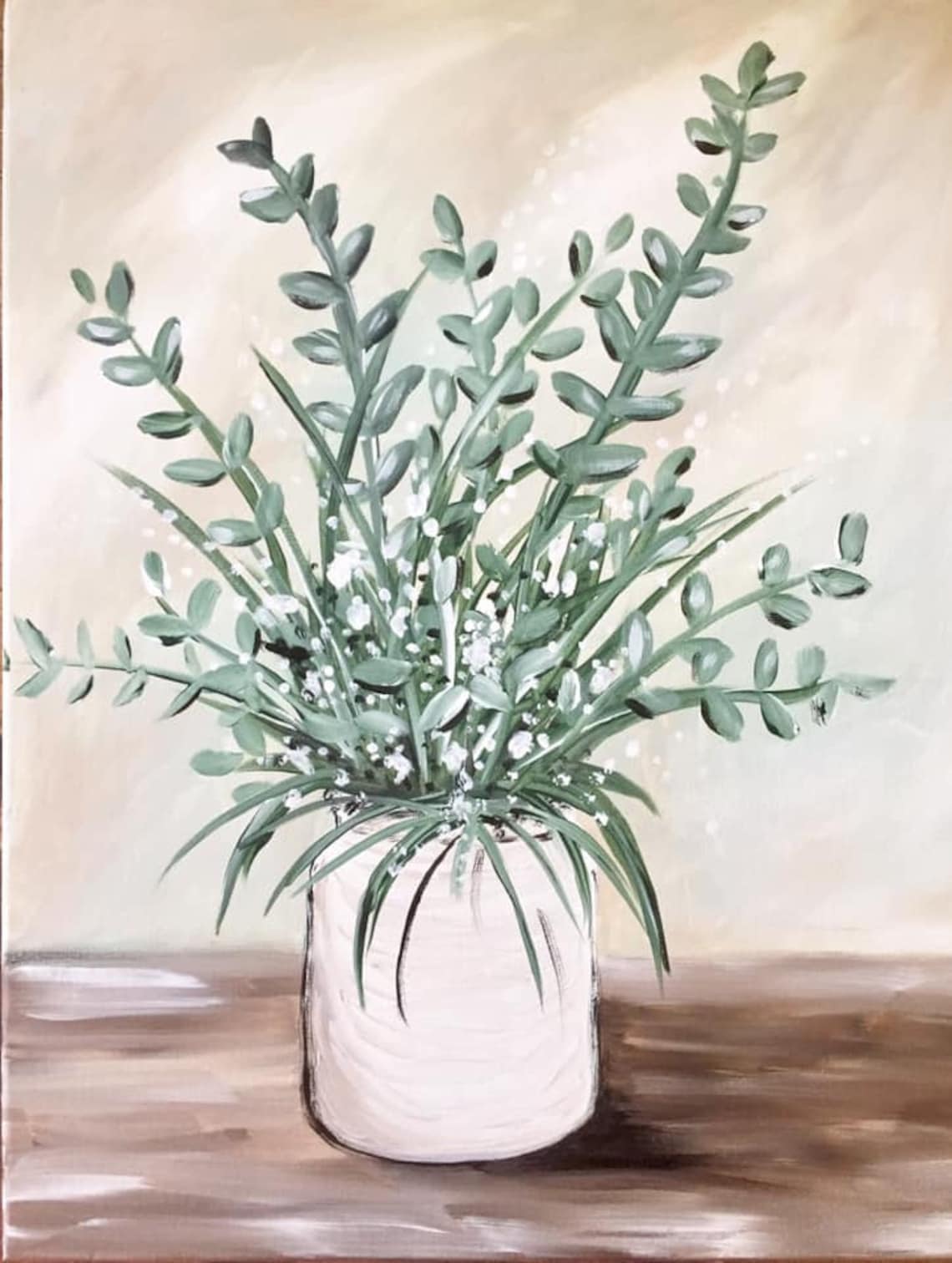 Greenery Canvas Painting Tutorial/instant Download/ Learn How to Paint ...