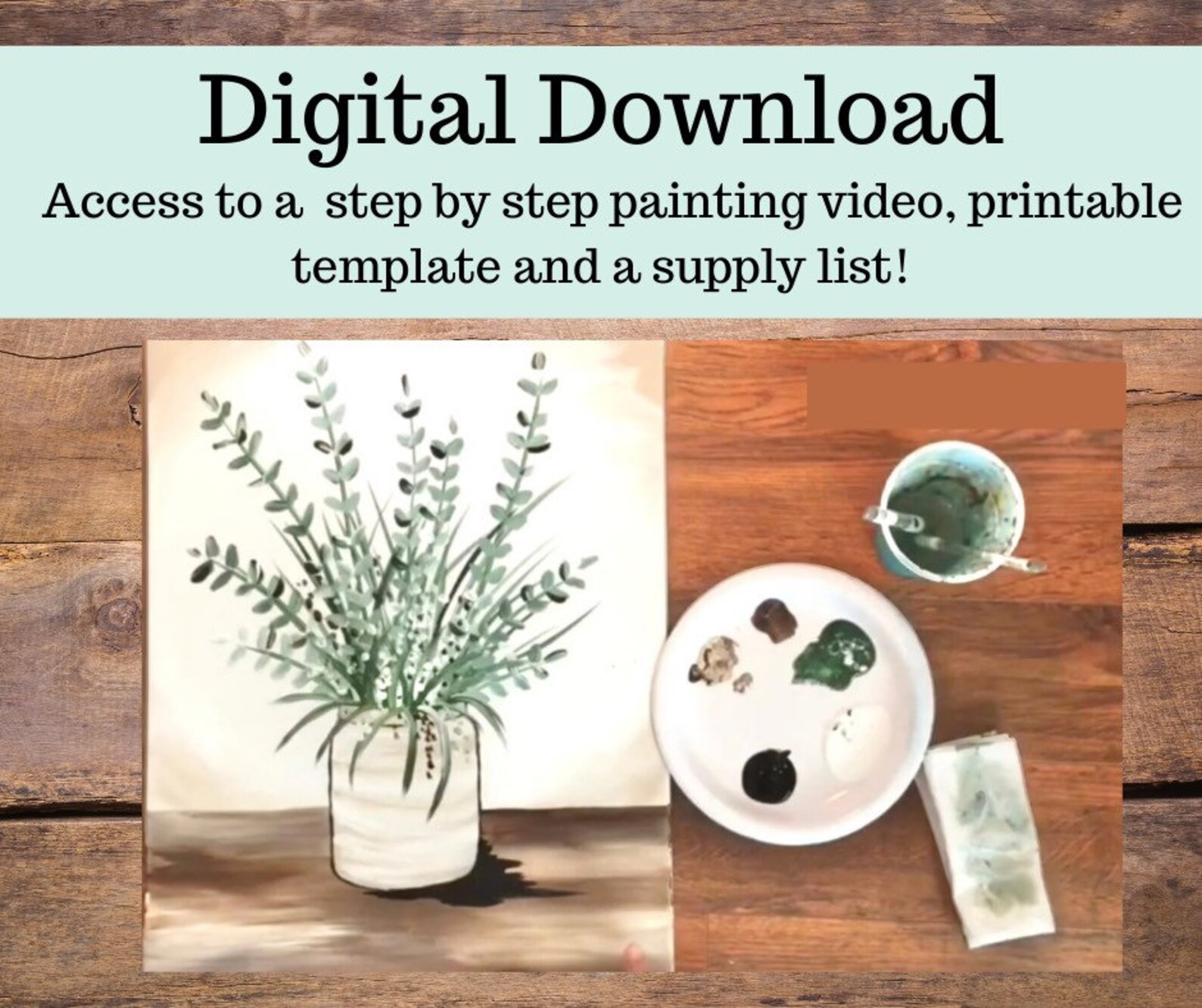 Greenery Canvas Painting Tutorial/instant Download/ Learn How to Paint ...