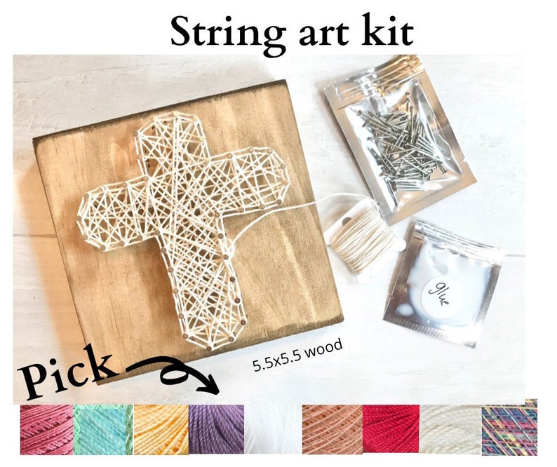 Diy Cross String Art Kit 55x55 Wood Easy For Etsy 