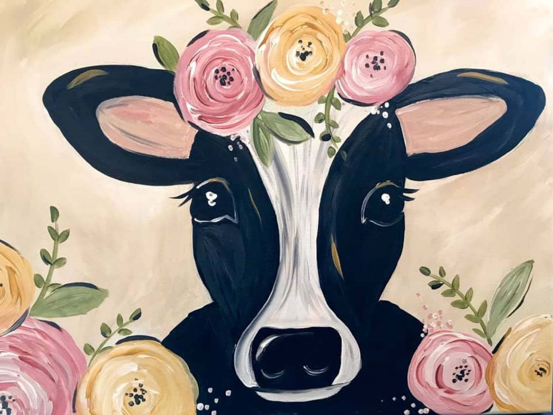 Cow Canvas Painting Tutorial/instant Download/ Learn How to Paint/ Art ...