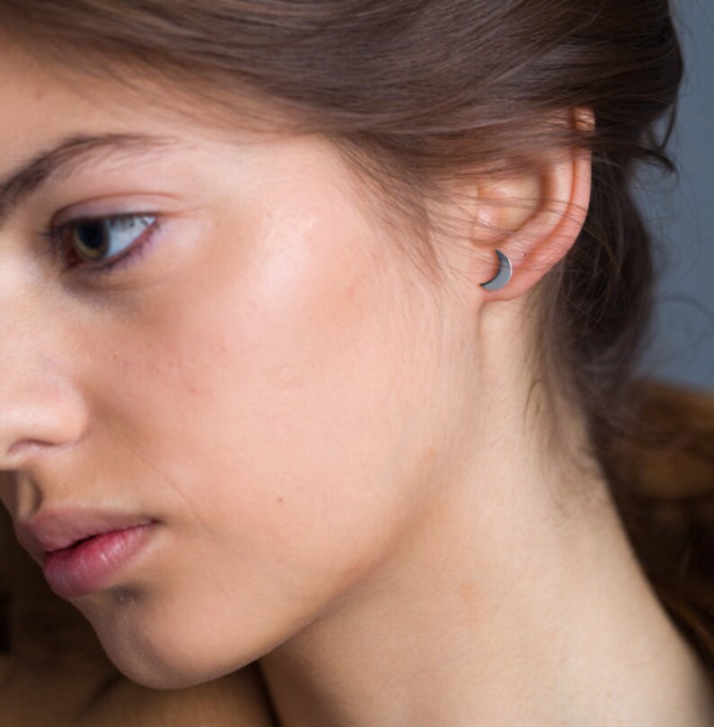 Sterling Silver Half Moon Studs Half Moon Earrings Silver | Etsy