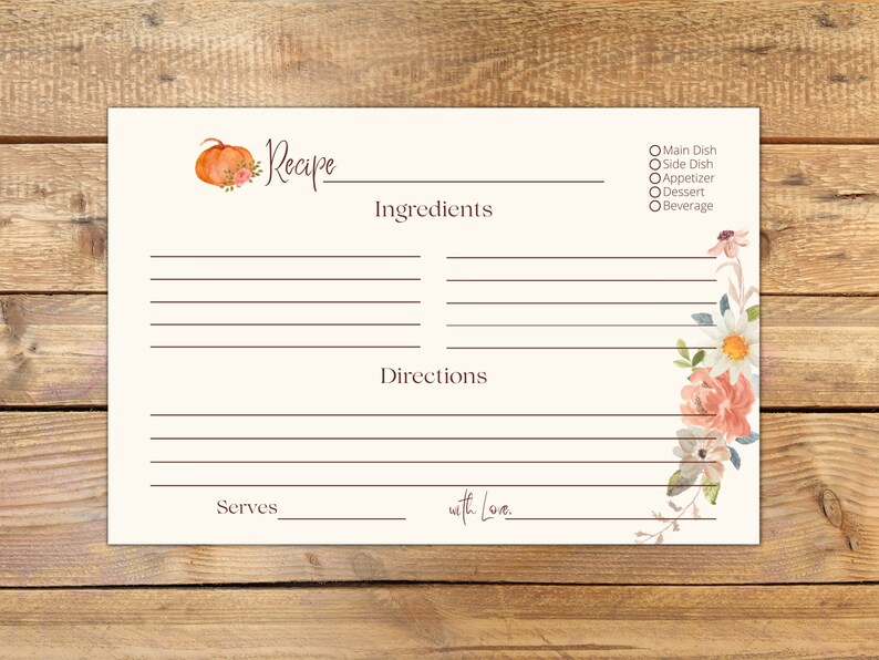 Fall Themed Recipe Card Printable for Bride to Be - Etsy