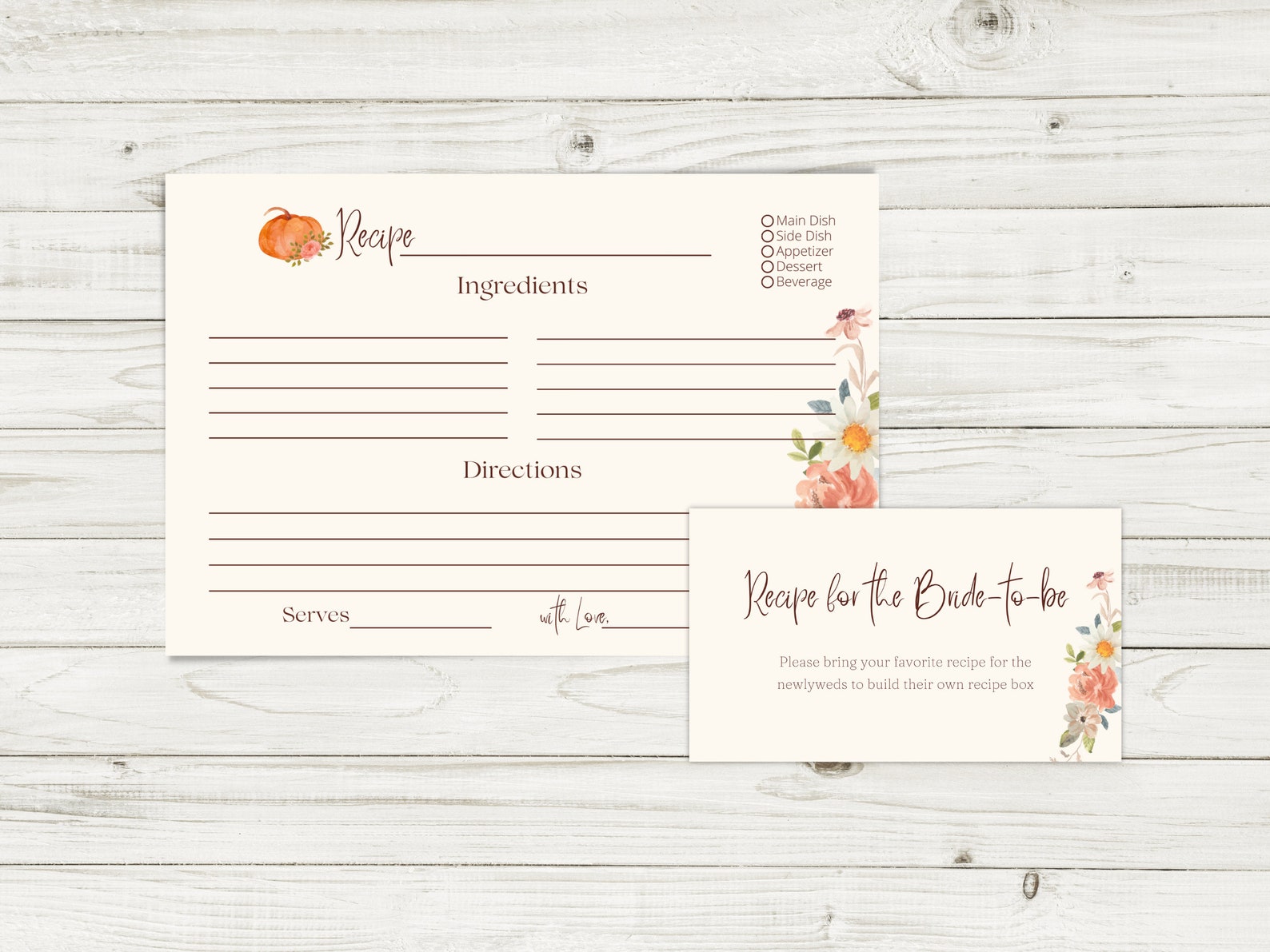 Fall Themed Recipe Card Printable for Bride to Be - Etsy
