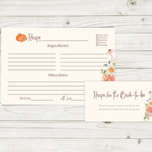 Fall Themed Recipe Card Printable for Bride to Be - Etsy