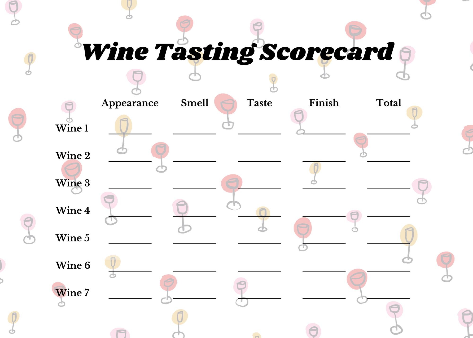 Wine Tasting Party Scorecard Instant Download - Etsy