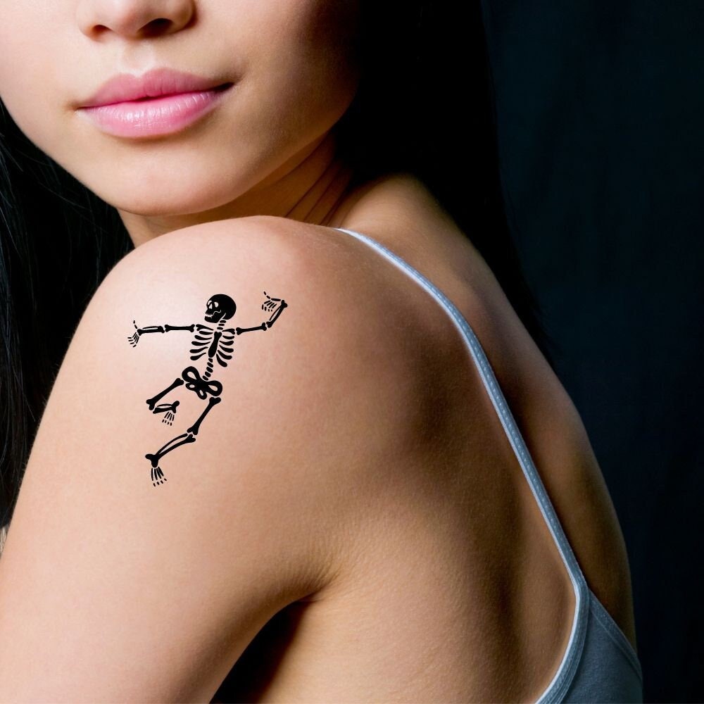 Temporary Water Slide Tattoo Set of 5 Dancing Skeleton Tattoo Small Funny Halloween Party ...