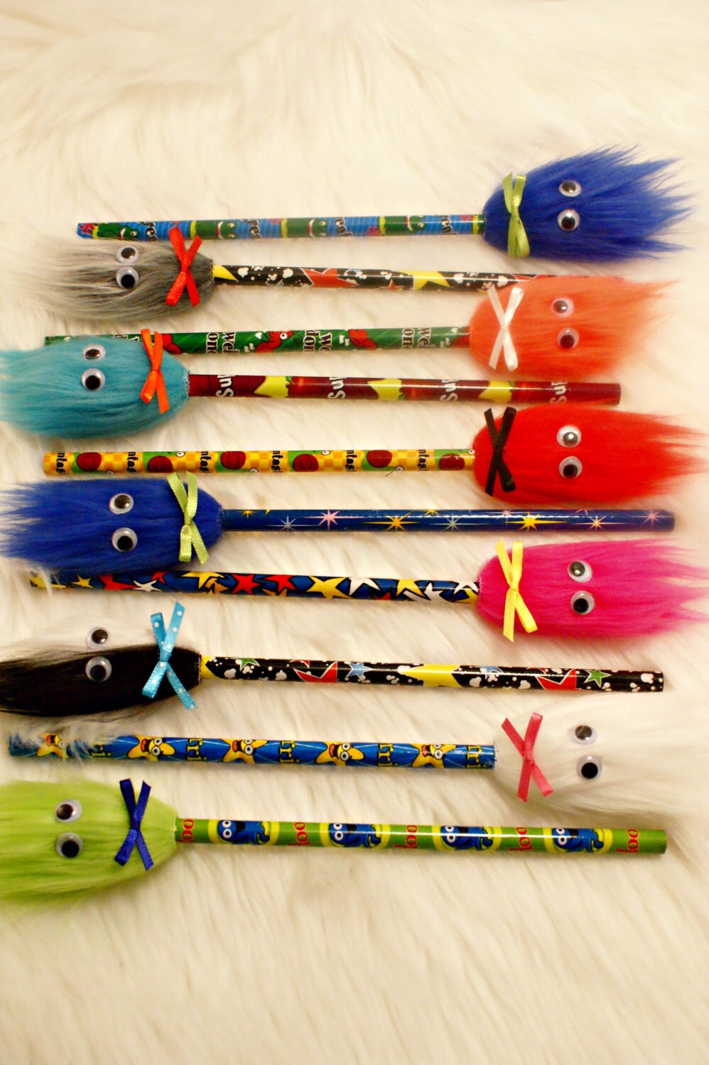 10 Birthday Party Favors Pencil Toppers Fun Fur Monster Fur Goody Bag ...