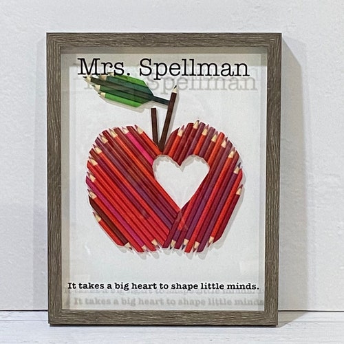 Apple Teacher Gift Framed Red Colored Pencil Personalized - Etsy
