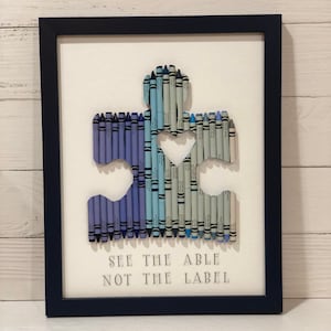 Autism Awareness Puzzle Piece Crayon Art SMALL, Wall Art Puzzle Piece ...