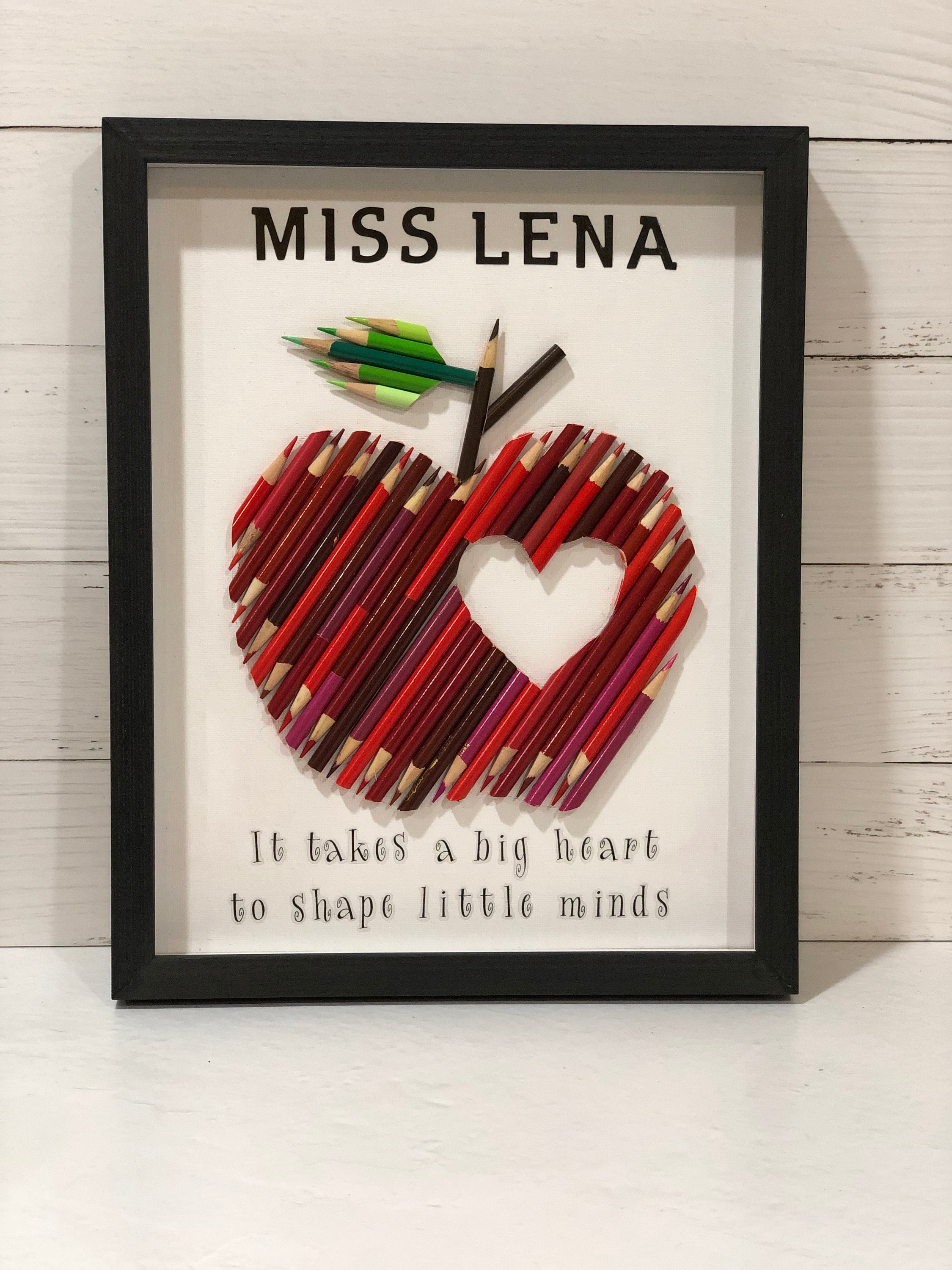 Apple Teacher Gift, Framed Red Colored Pencil Personalized Apple, Heart ...
