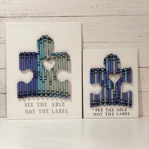 Autism Awareness Puzzle Piece Crayon Art SMALL, Wall Art Puzzle Piece ...