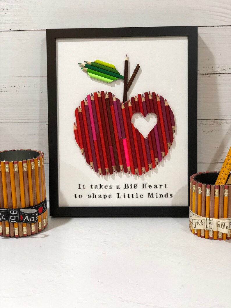 Apple Teacher Gift, Framed Red Colored Pencil Personalized Apple, Heart ...