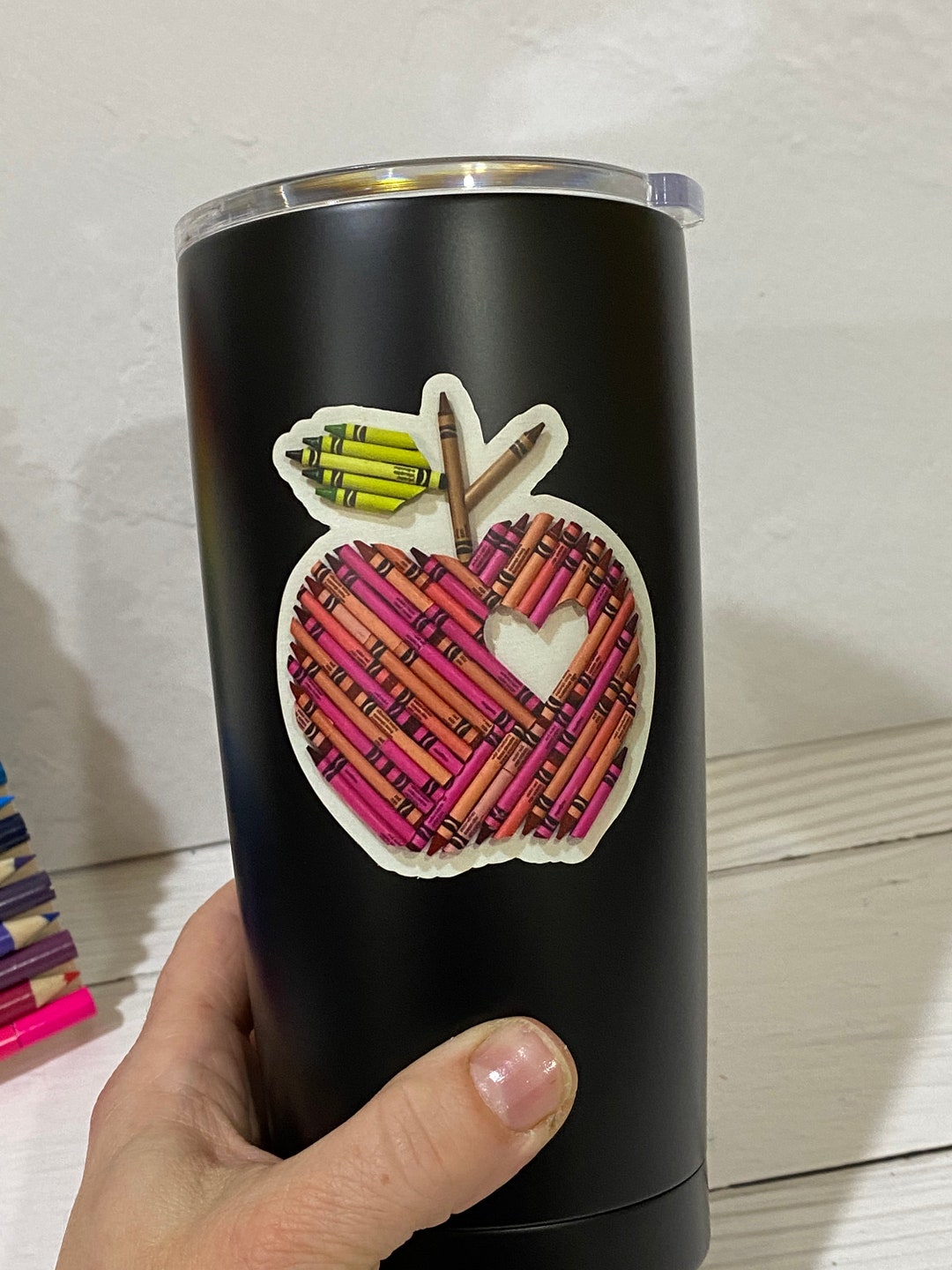 Apple Vinyl Decal / Crayon Apple Sticker/ Cute Sticker / Red Apple ...