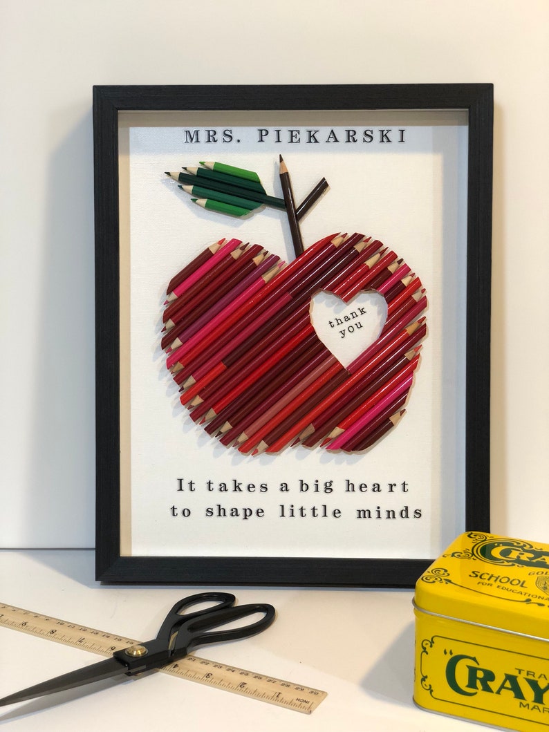 Apple Teacher Gift Framed Red Colored Pencil Personalized | Etsy